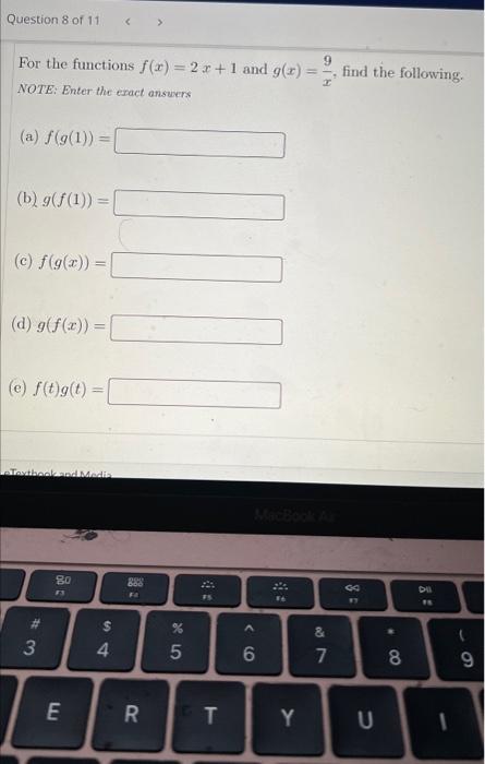 Solved For the functions f(x)=2x+1 and g(x)=x9, find the | Chegg.com