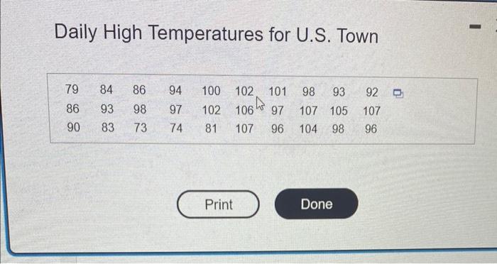 Solved The following data represent the daily high | Chegg.com