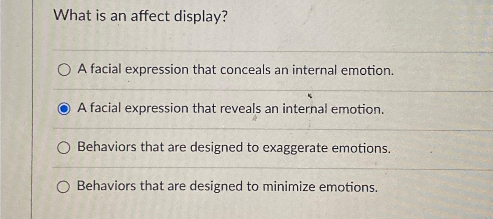 Solved What is an affect display?A facial expression that | Chegg.com
