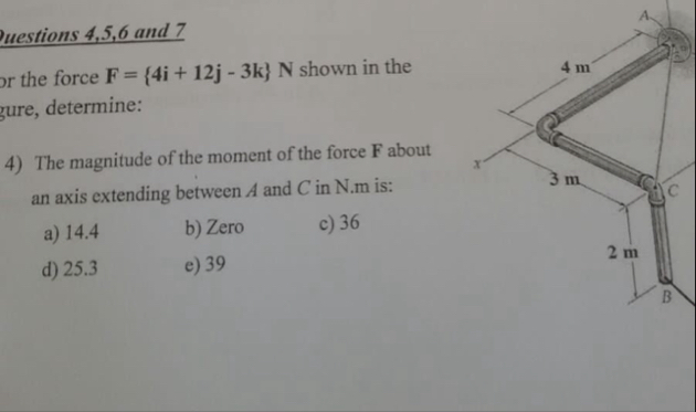 Solved uestions 4,5,6 ﻿and 7or the force F={4i 12j-3k}N | Chegg.com