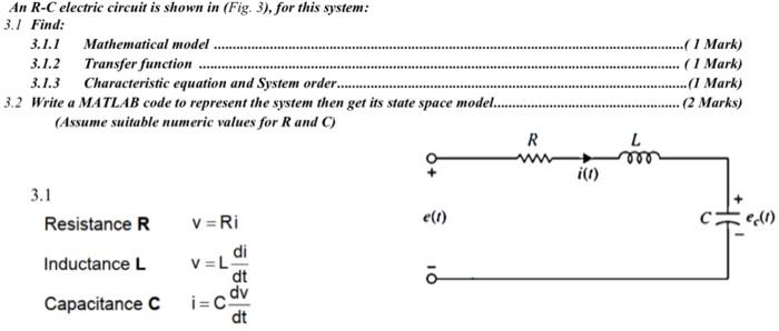 Solved An R-C electric circuit is shown in (Fig. 3), for | Chegg.com