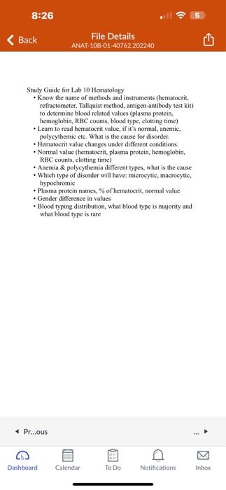 Solved Study Guide for Lab 10 Hematology * Know the name of | Chegg.com
