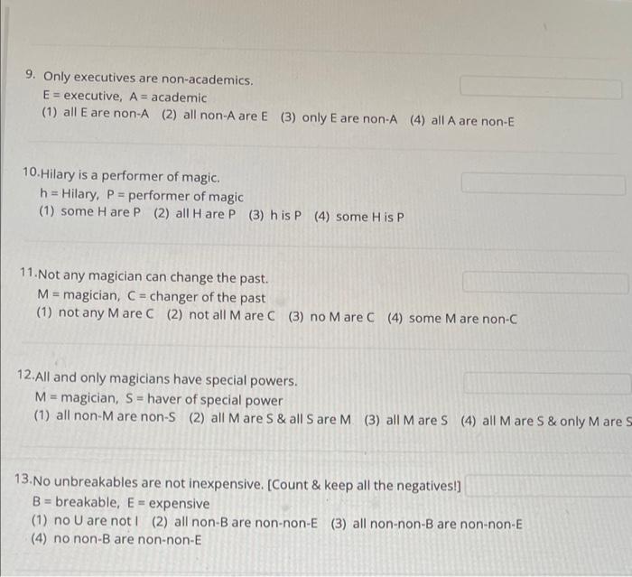 Solved Part 1. Symbolization. For each of the following | Chegg.com