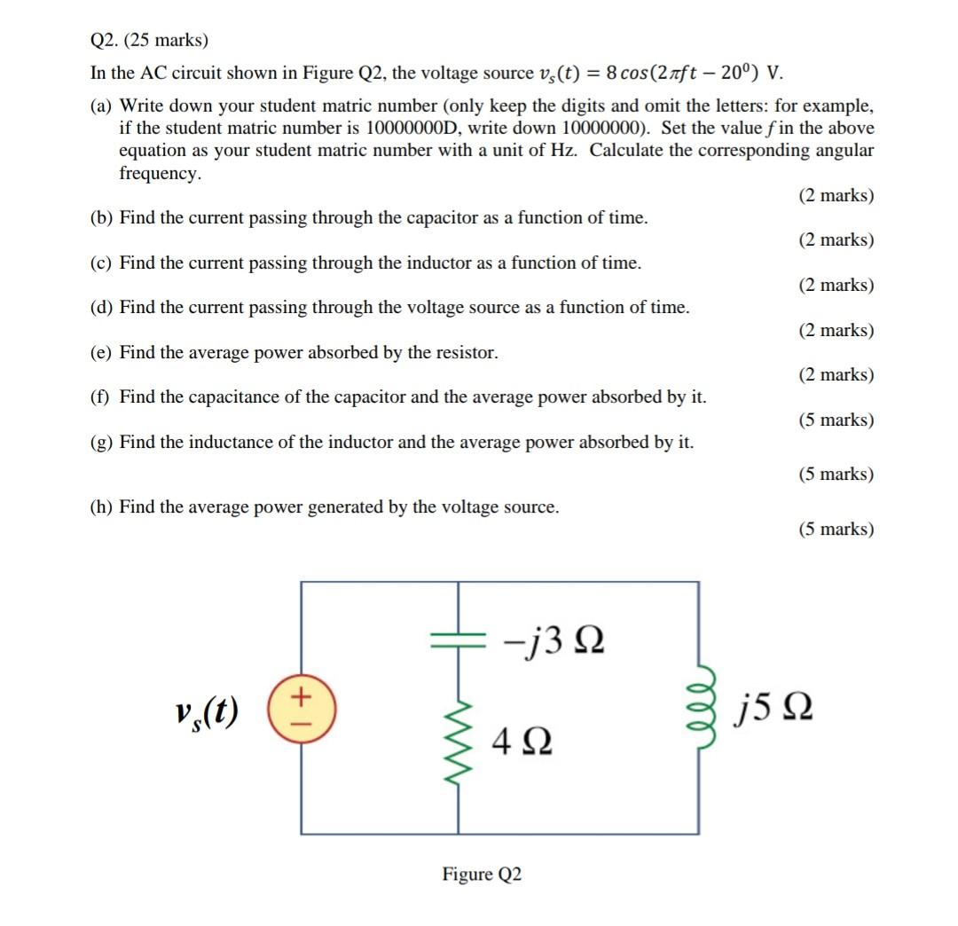 Solved Q2. (25 marks) In the AC circuit shown in Figure Q2, | Chegg.com