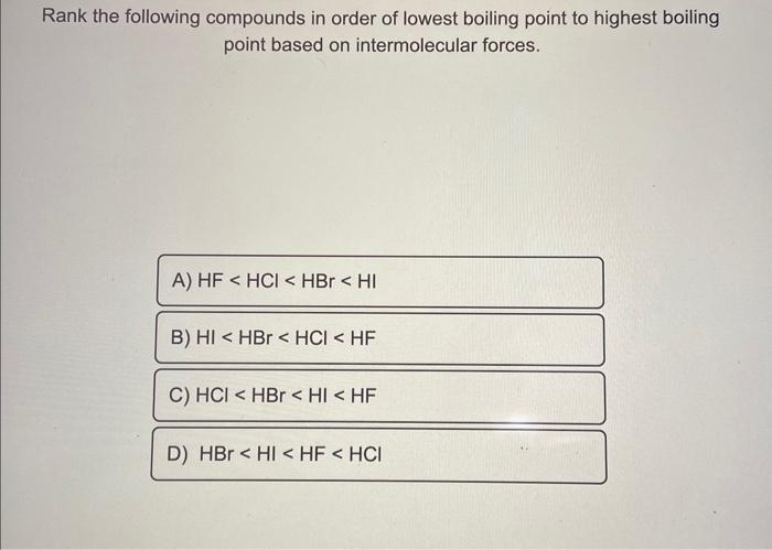 Solved Rank the following compounds in order of lowest | Chegg.com