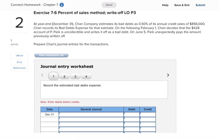 Solved Connect Homework - Chapter 7 Saved Help Save & Exit | Chegg.com