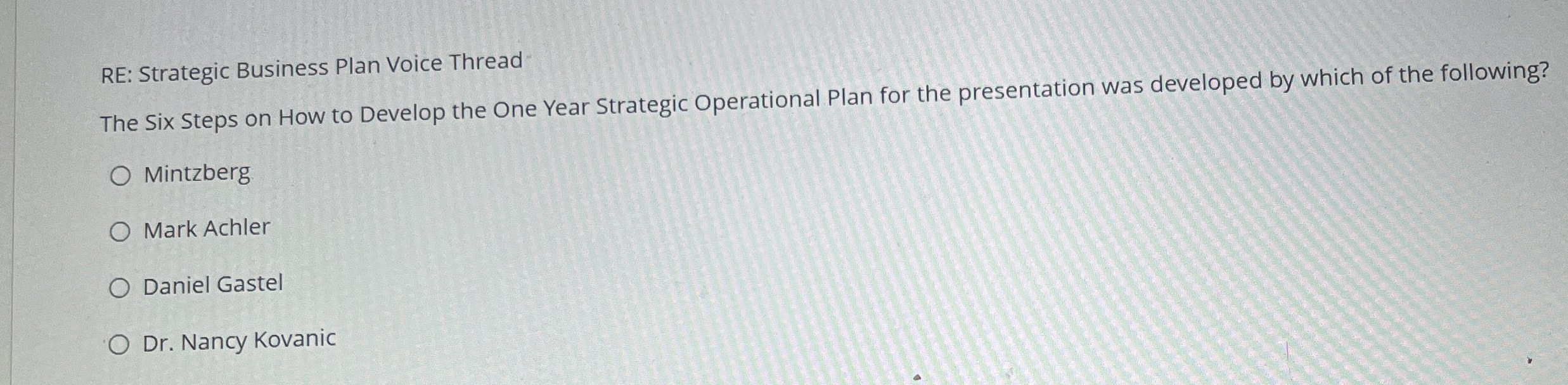 Solved RE: Strategic Business Plan Voice ThreadThe Six Steps | Chegg.com