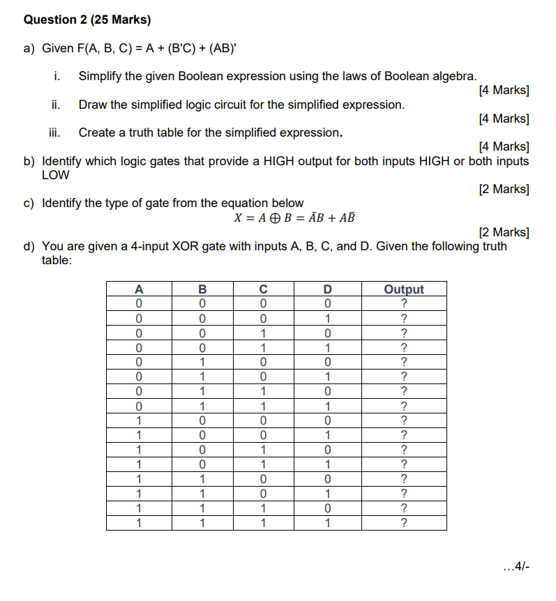 Solved Question 2 (25 ﻿Marks)a) ﻿Given | Chegg.com