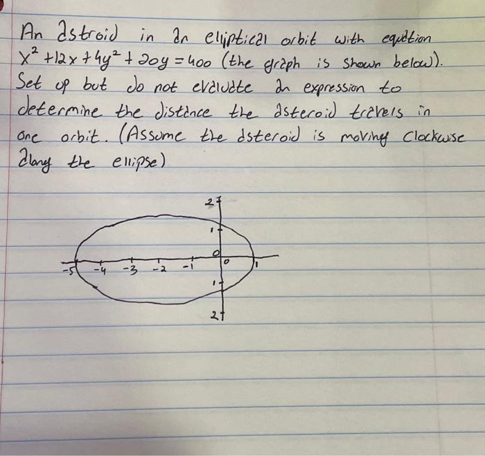 An dstroid in an elliptical orbit with equation | Chegg.com
