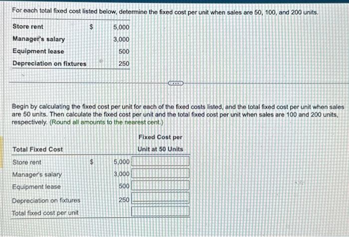 Solved For each total fixed cost listed below, determine the | Chegg.com