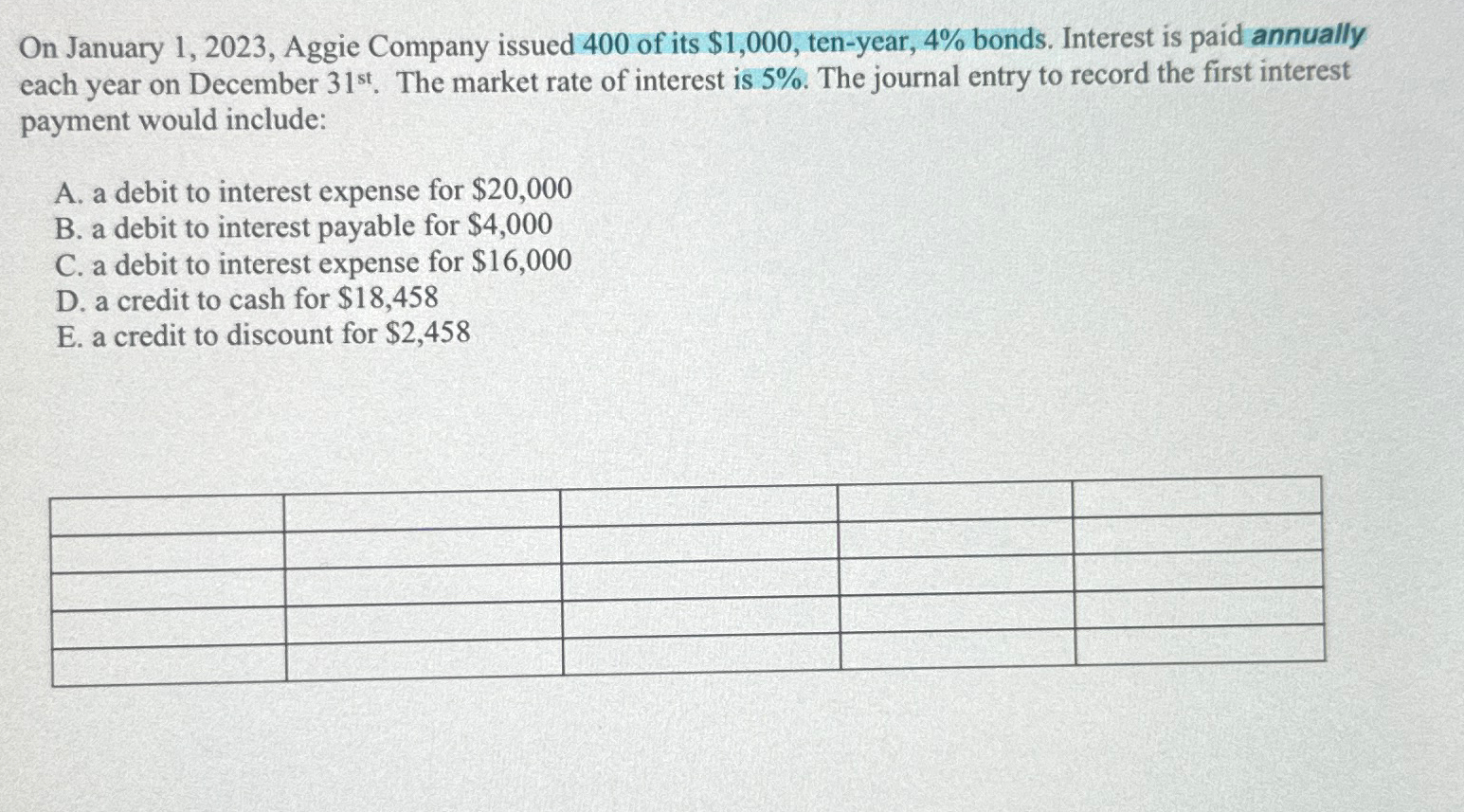 Solved On January 1, 2023, ﻿Aggie Company issued 400 ﻿of its | Chegg.com