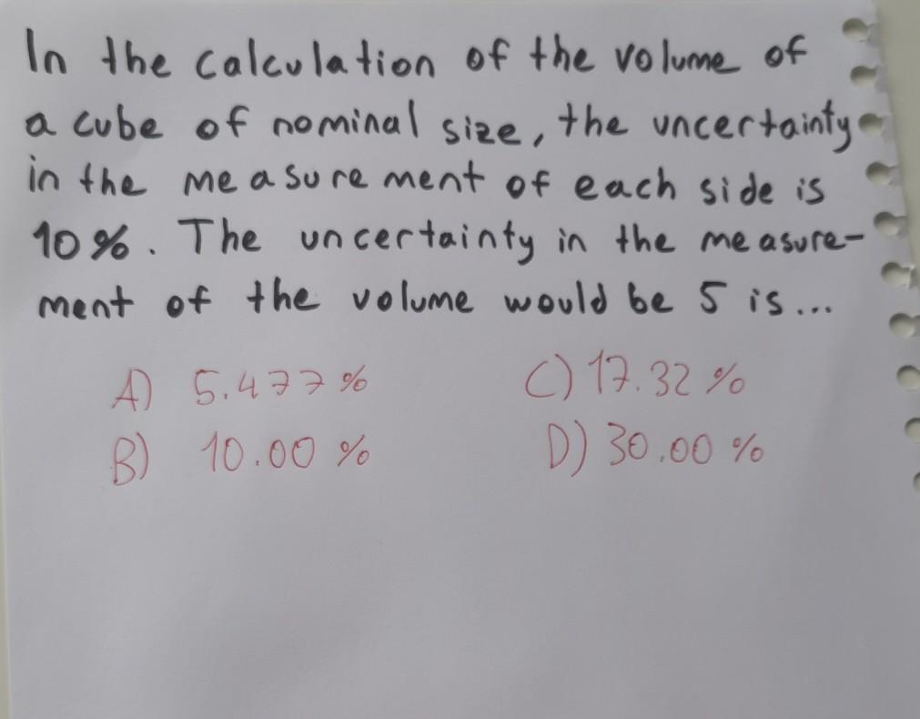 Solved In the calculation of the volume of a cube of nominal | Chegg.com
