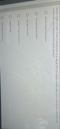 Solved Which type of side chain interaction is a result of | Chegg.com