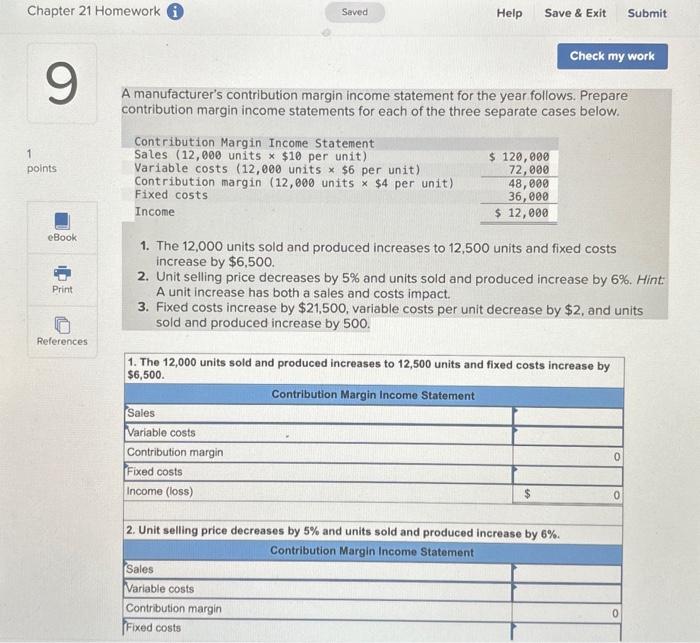 Solved A manufacturer's contribution margin income statement | Chegg.com