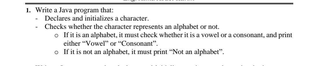 Solved а 1. Write a Java program that: Declares and | Chegg.com