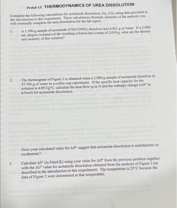 Prelab 13. THERMODYNAMICS OF UREA DISSOLUTION | Chegg.com