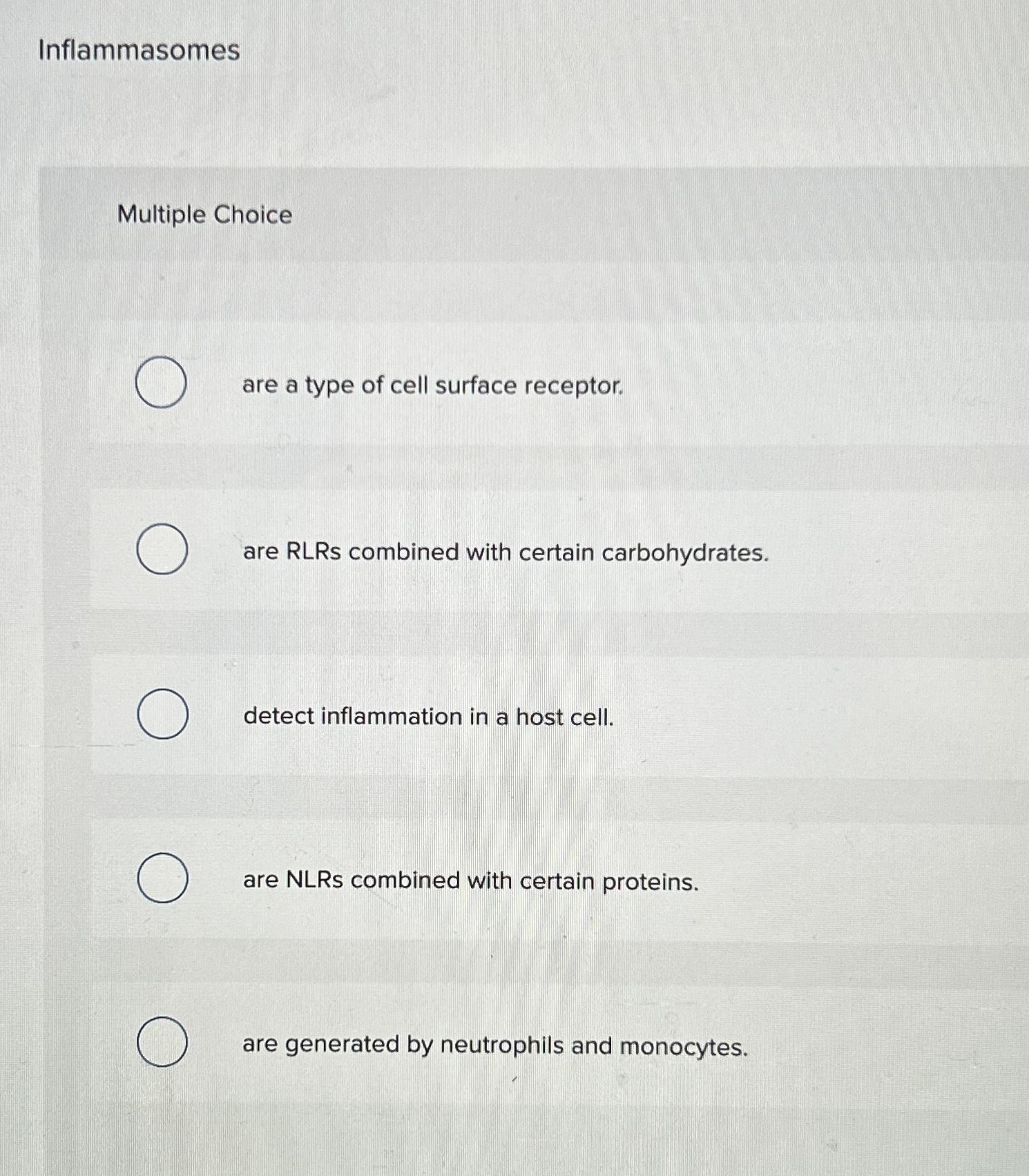 Solved InflammasomesMultiple Choiceare a type of cell | Chegg.com