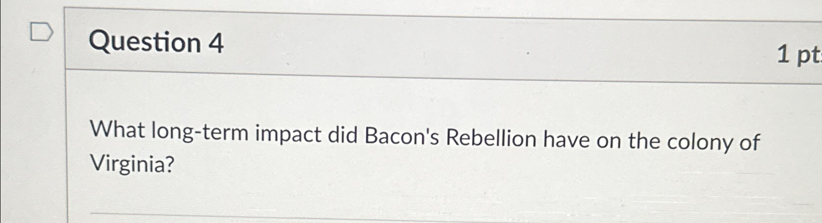 Solved Question 4What long-term impact did Bacon's Rebellion | Chegg.com