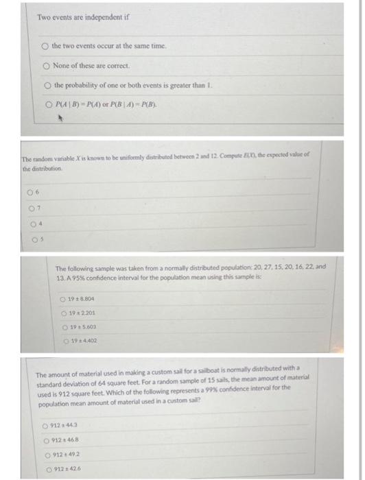 Solved Two events are independent if the two cvents occur at | Chegg.com