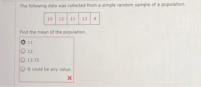 Solved The following data was collected from a simple random | Chegg.com