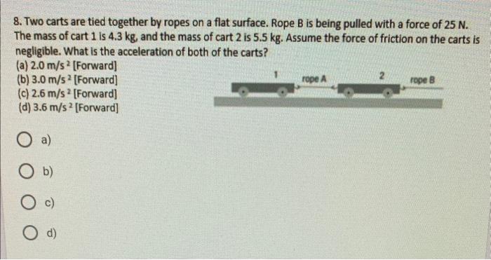 Solved 8. Two carts are tied together by ropes on a flat | Chegg.com