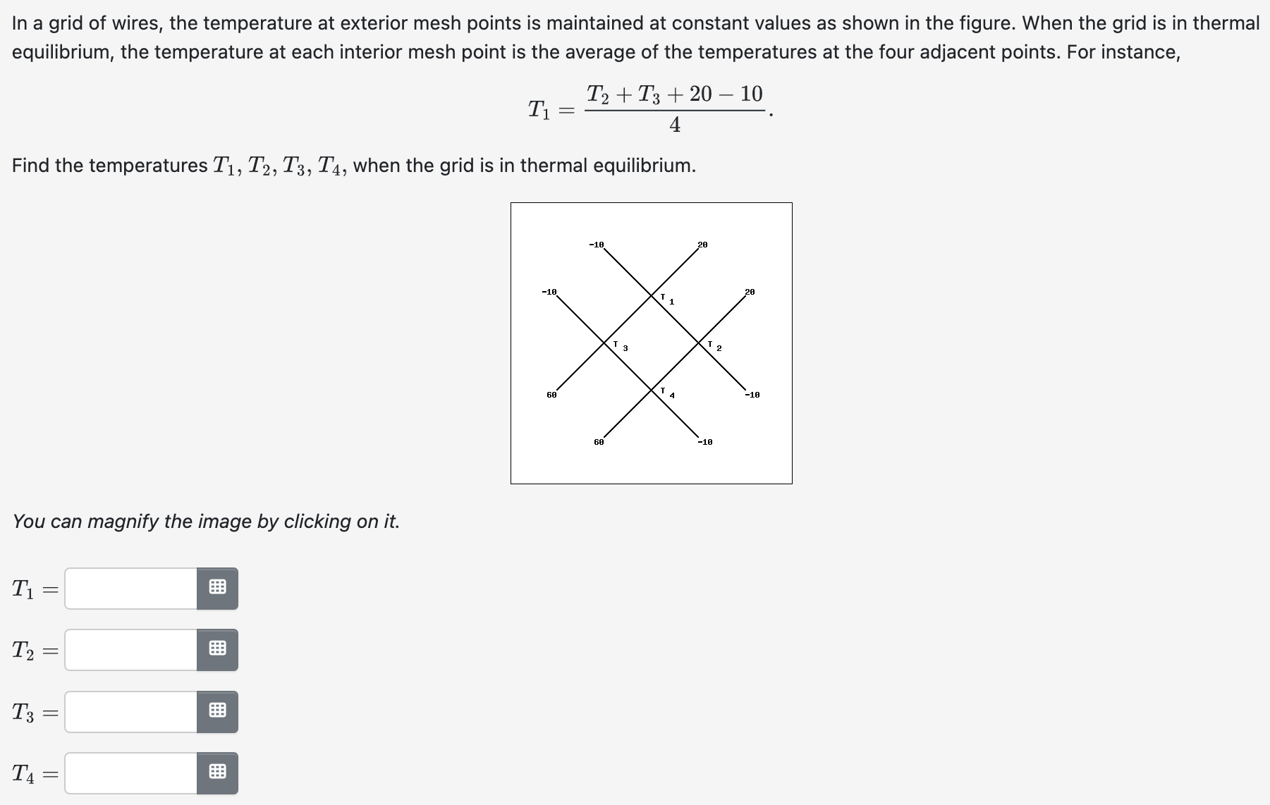 Solved In a grid of wires, the temperature at exterior mesh | Chegg.com