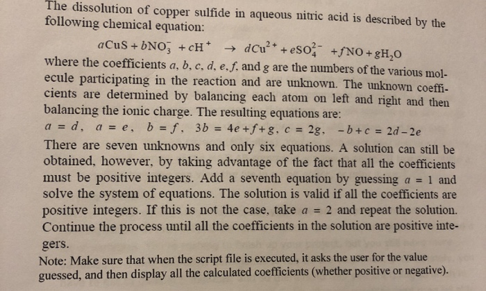 Solved The dissolution of copper sulfide in aqueous nitric | Chegg.com