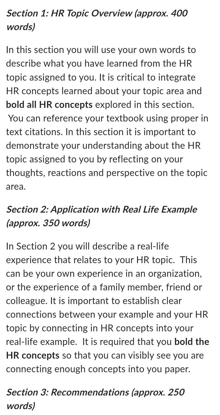Solved Section 1: HR Topic Overview (approx. 400 words) In | Chegg.com