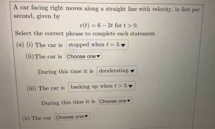 Solved A car facing right moves along a straight line with | Chegg.com
