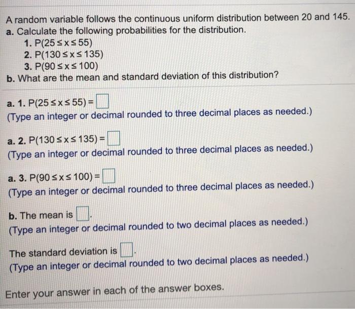 Solved A random variable follows the continuous uniform | Chegg.com