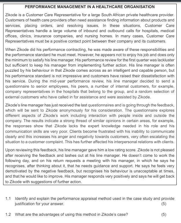 Solved PERFORMANCE MANAGEMENT IN A HEALTHCARE | Chegg.com