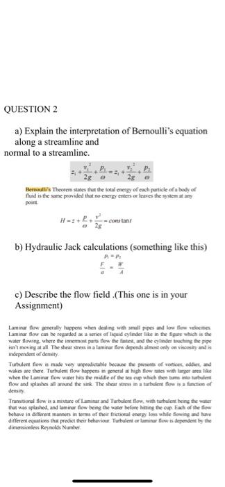 Solved a) Explain the interpretation of Bernoulli's equation | Chegg.com