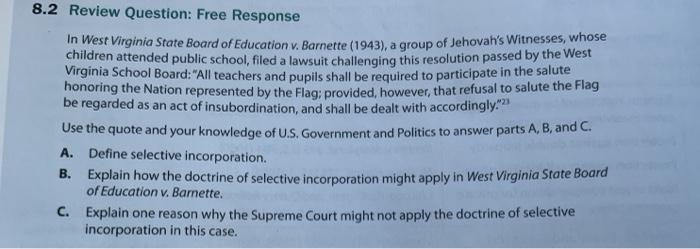 8.2 Review Question: Free Response in West Virginia | Chegg.com