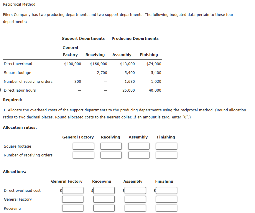 Reciprocal MethodEilers Company has two producing | Chegg.com