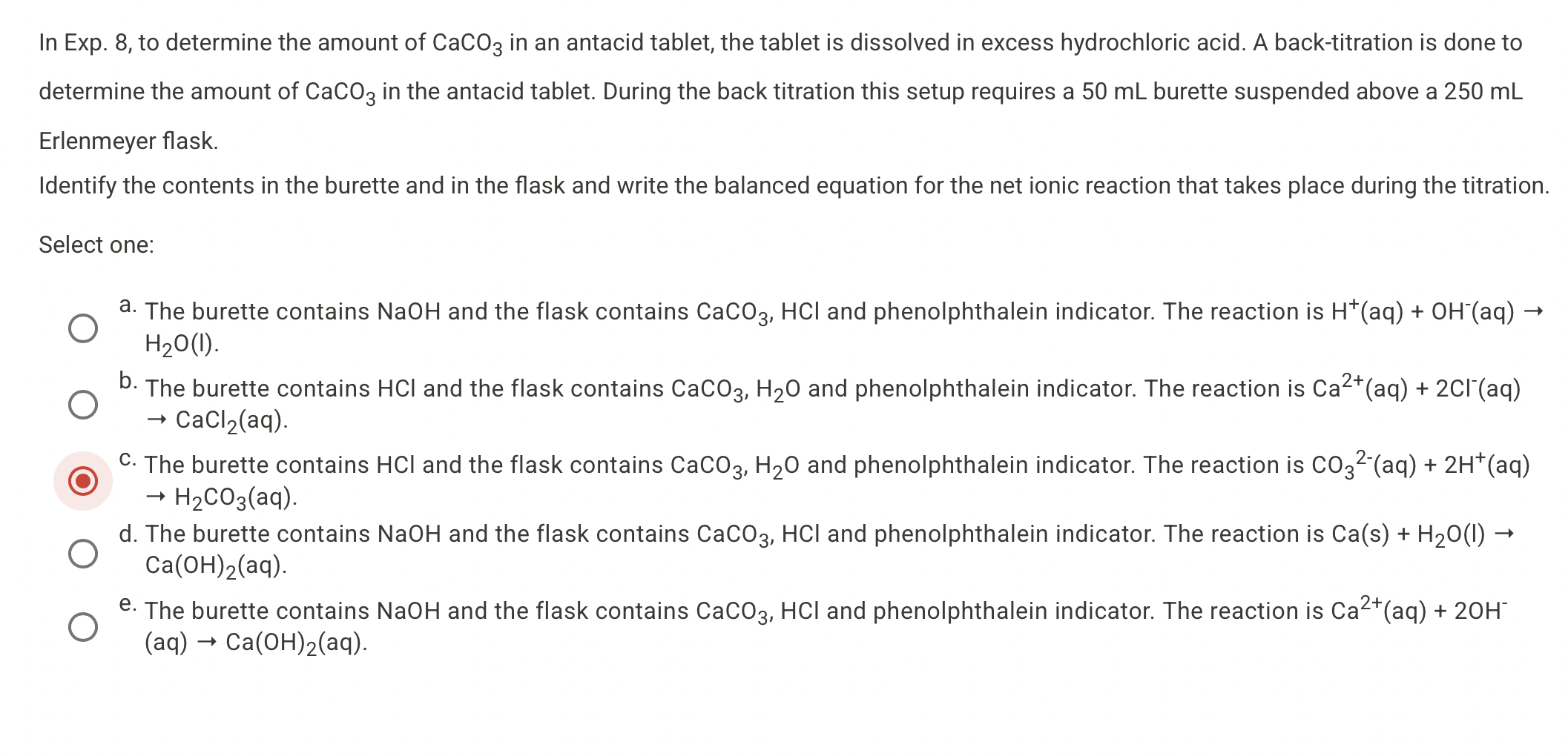 Solved In ﻿Exp. 8, to ﻿determine the amount of CaCO3 in an | Chegg.com
