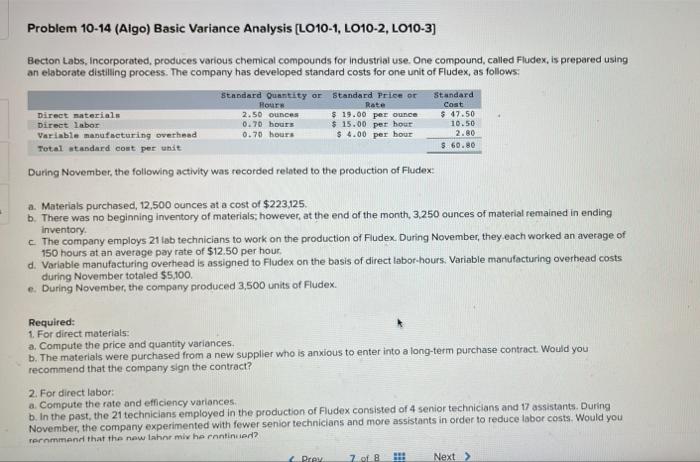 Solved Problem 10-14 (Aigo) Basic Variance Analysis (LO10-1, | Chegg.com