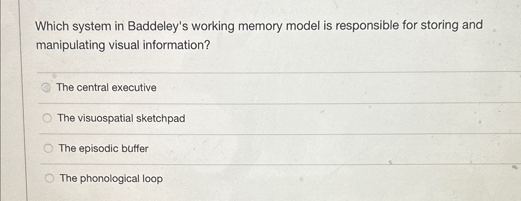Solved Which system in Baddeley's working memory model is | Chegg.com