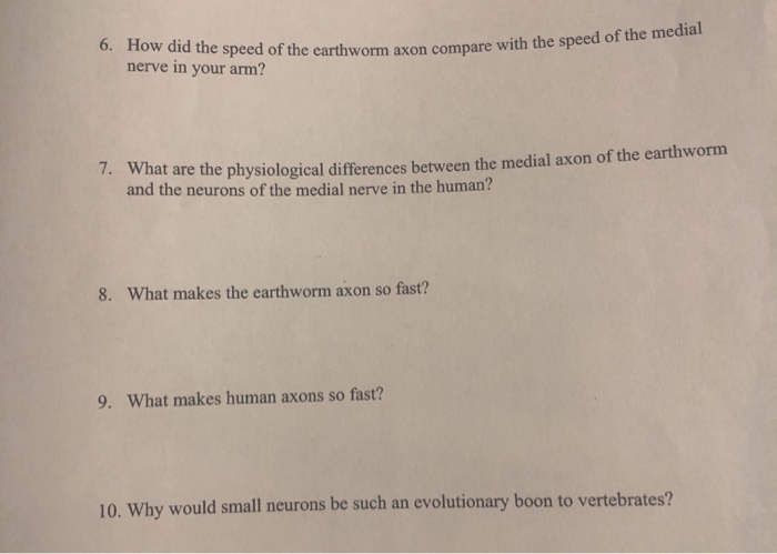 Solved 6. How did the speed of the earthworm axon compa | Chegg.com