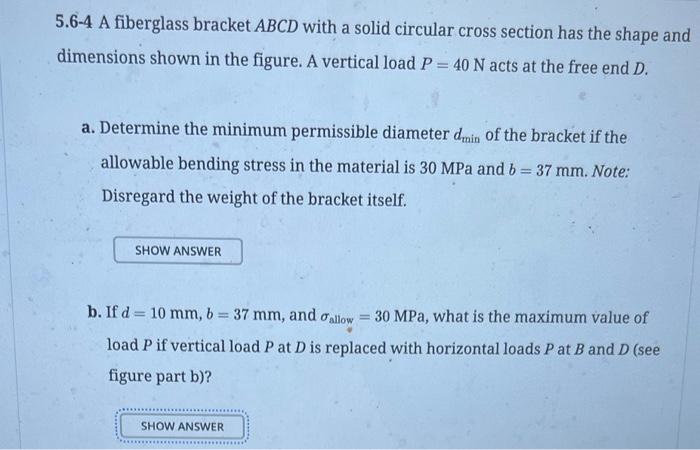 Solved imensions shown in the figure. A vertical load P=40 N | Chegg.com