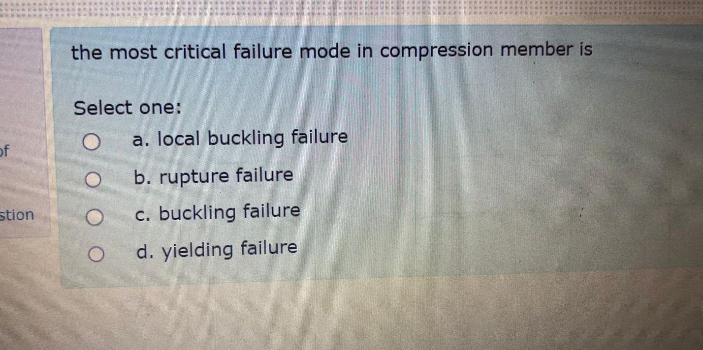 Solved the most critical failure mode in compression member | Chegg.com