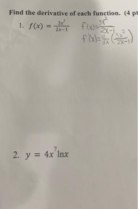 Solved Find the derivative of each function. ( 4p 1. | Chegg.com