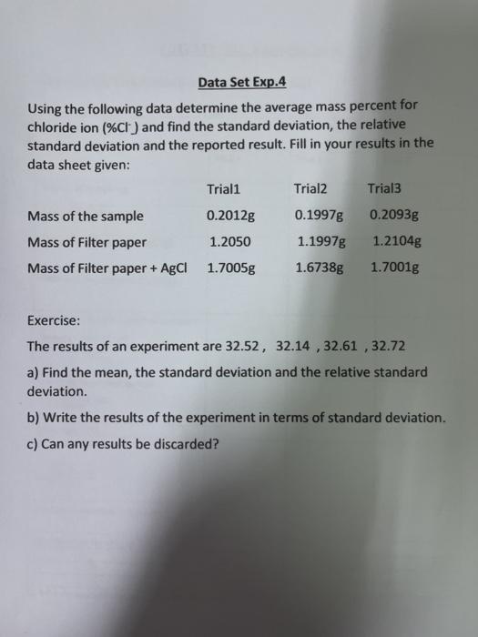Solved CHEMY 101, Experiment 4 Gravimetric Determination of | Chegg.com