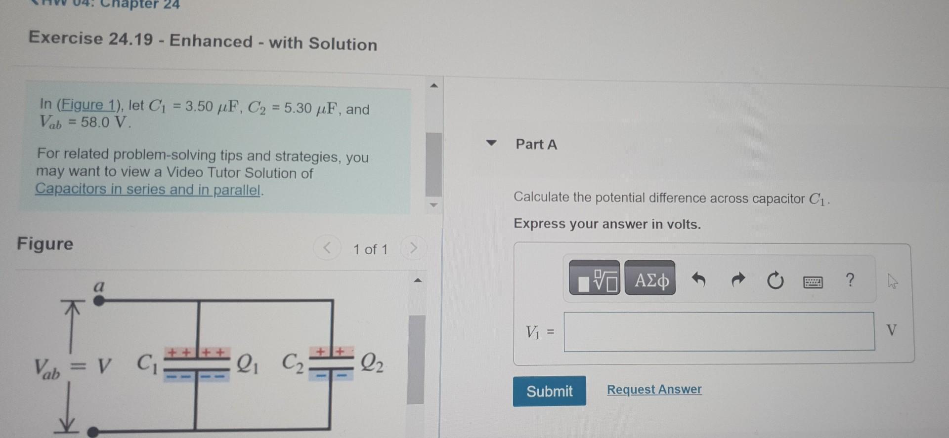 Solved In (Figure 1), let C1=3.50μF,C2=5.30μF, and Vab=58.0 | Chegg.com