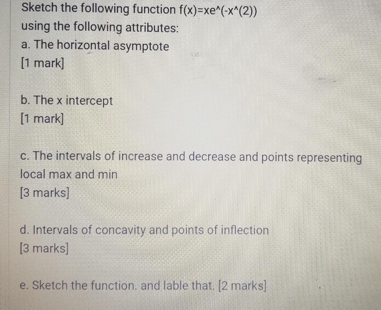 Solved Sketch the following function f(x)=xe∧(−x∧(2)) using | Chegg.com