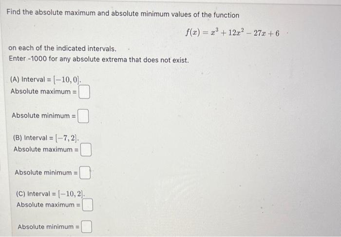 Solved Find the absolute maximum and absolute minimum values | Chegg.com