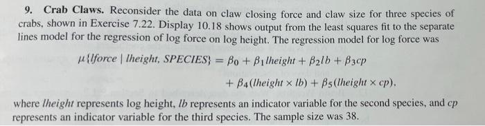 9. Crab Claws. Reconsider the data on claw closing | Chegg.com