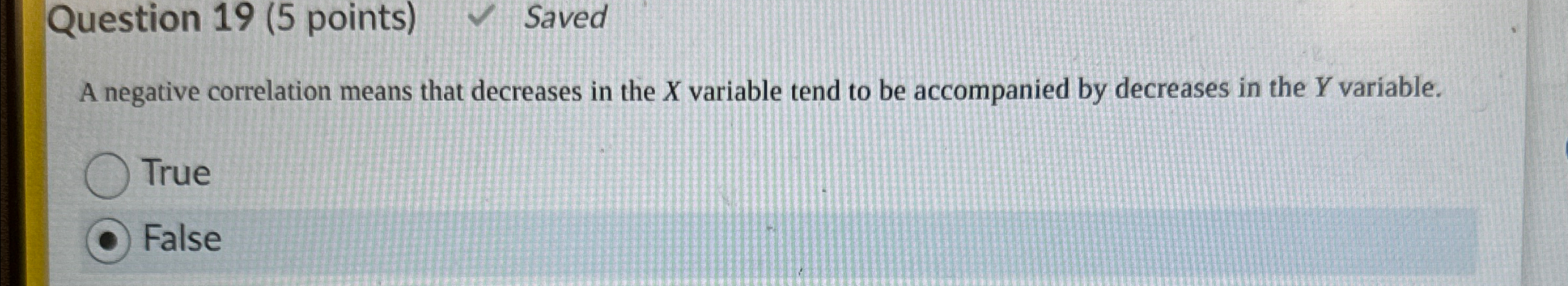 Solved Question 19 (5 ﻿points)SavedA negative correlation | Chegg.com