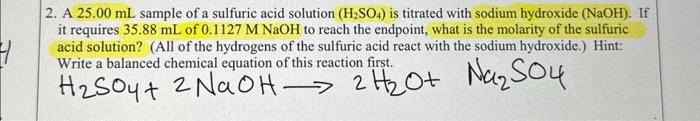 Solved A 25.00 mL sample of a sulfuric acid solution (H2SO4) | Chegg.com