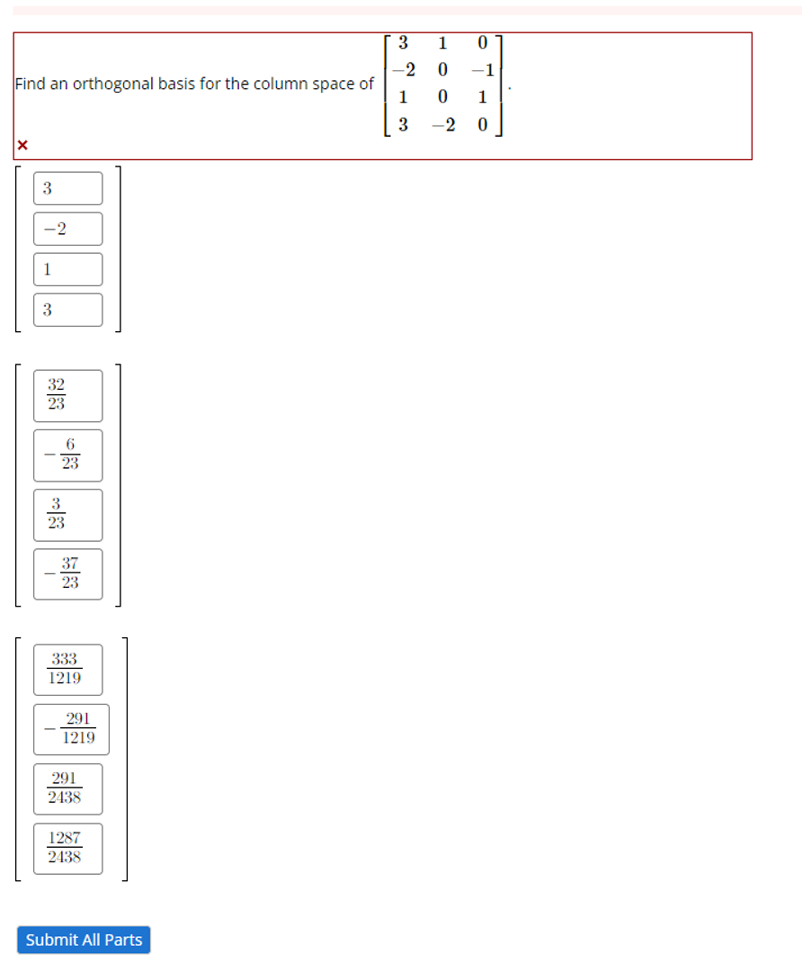 Solved Find an orthogonal basis for the column space of | Chegg.com