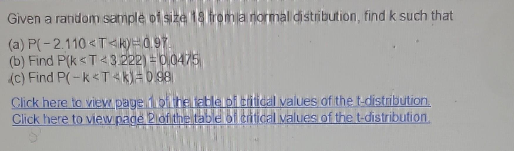 Solved Given a random sample of size 18 from a normal | Chegg.com